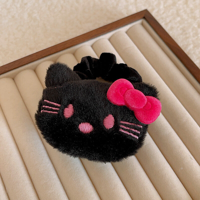 Бархатная резинка для волос Hello Kitty с бантиком и плюшевыми аксессуарами, резинка для волос с черным бархатным рисунком Hello Kitty.