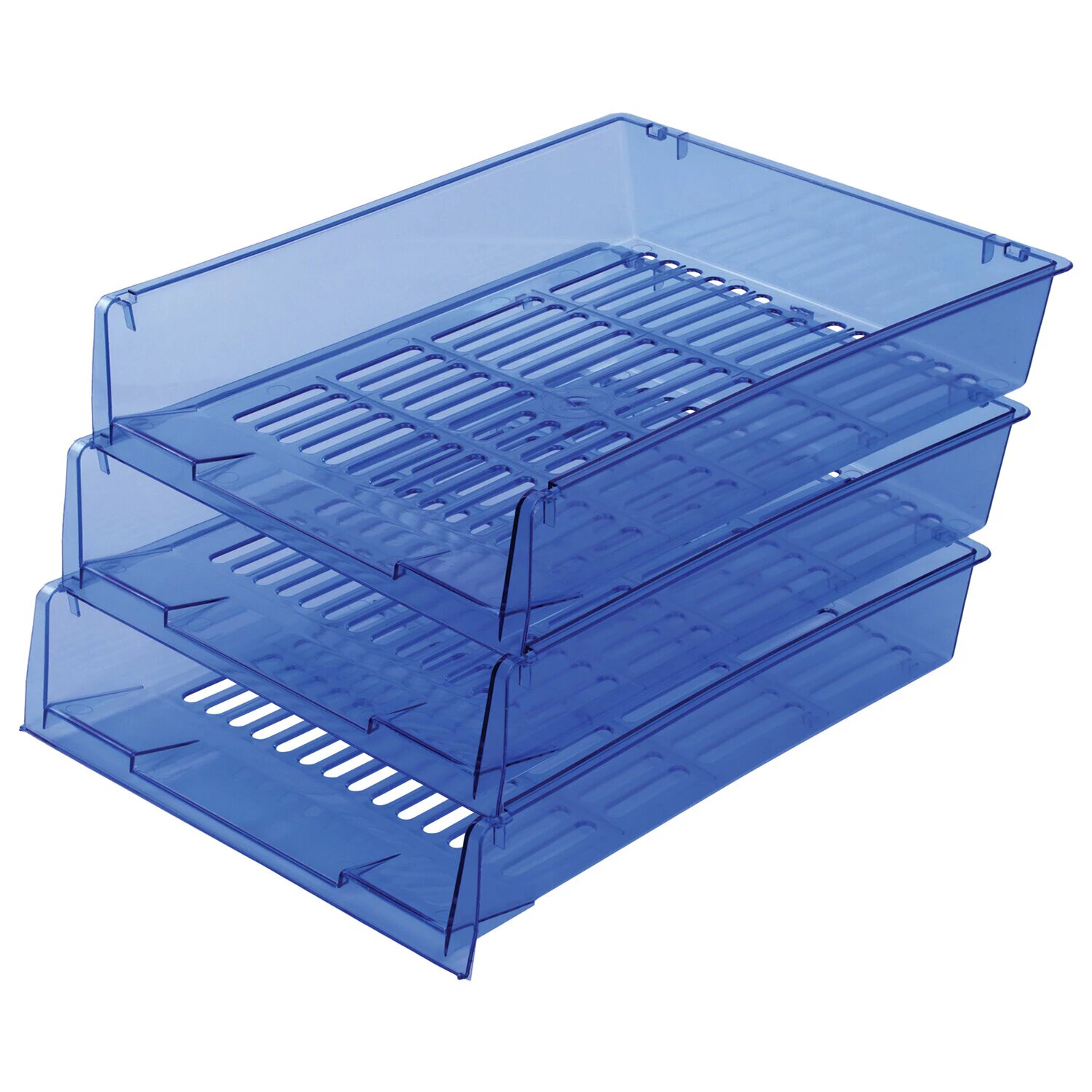 Лотки горизонтальные для бумаг, комплект 3 шт, 34027070 мм, тонированный синий, BRAUBERG "Office", 237259