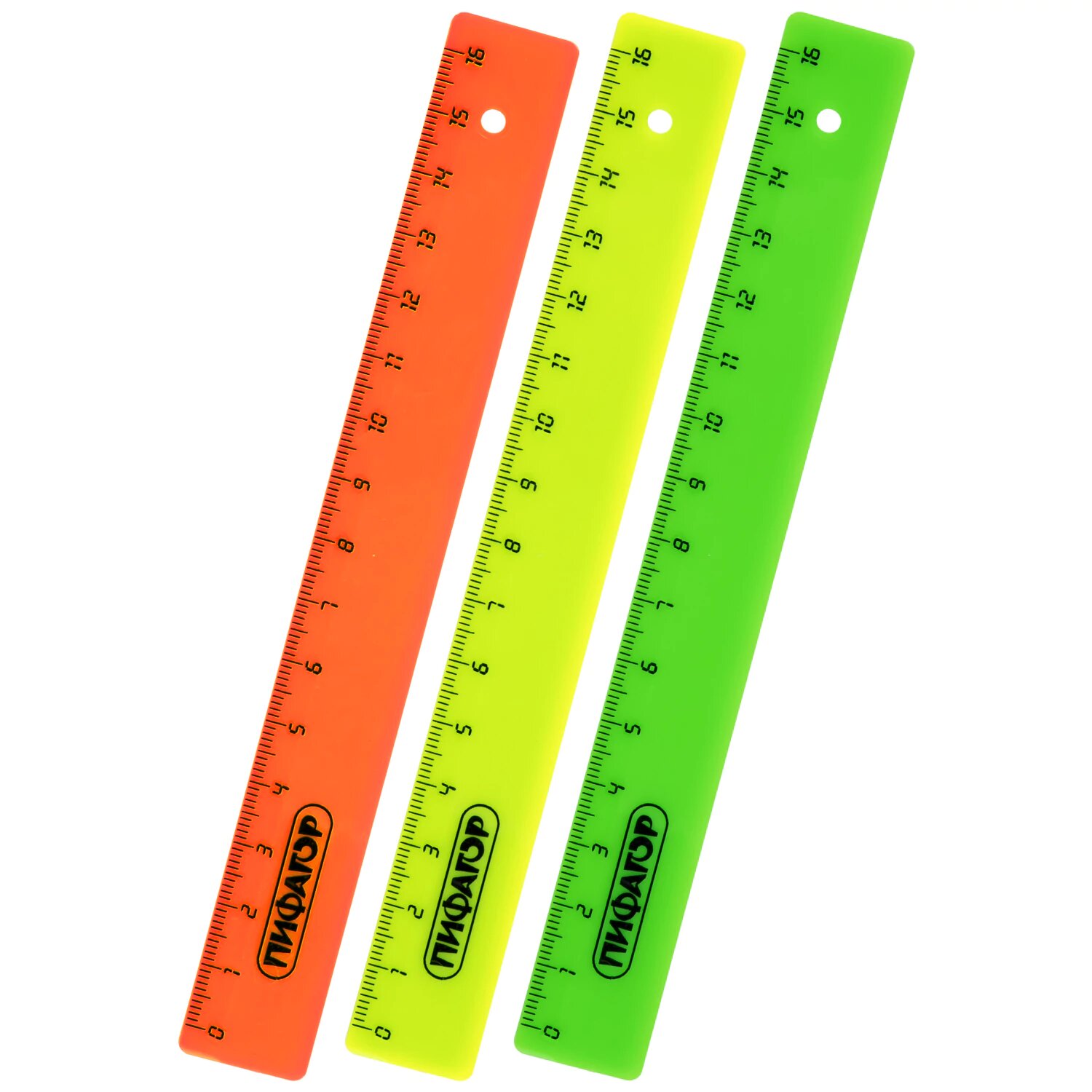 Линейка пластиковая 16 см, пифагор, неоновая, ассорти, 210603, 5шт.
