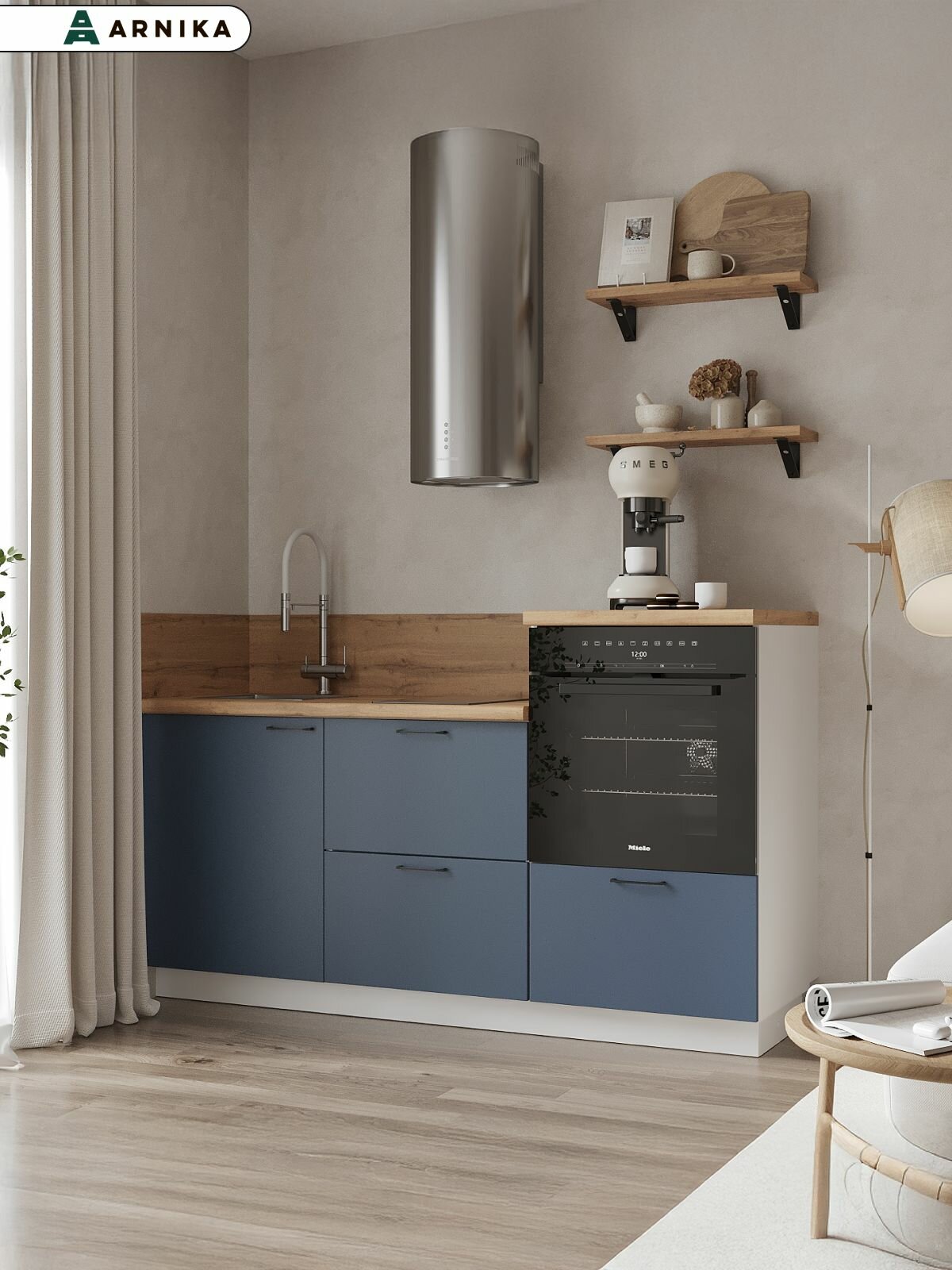 ARNIKA Кухонный гарнитур со столешницей "Дакия" 1,8м, цвет ежевика (синий), фасад пленка ПВХ