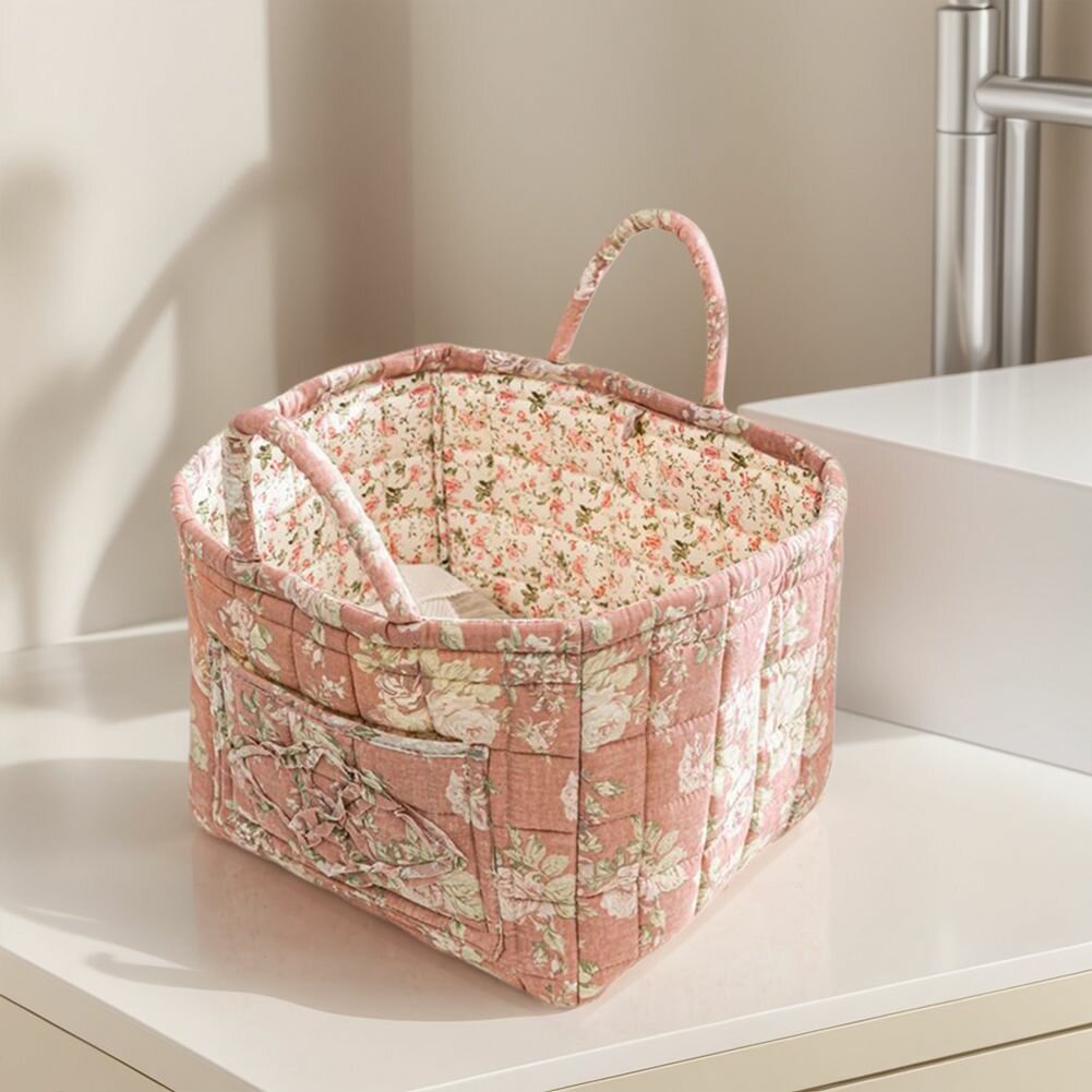 Стеганая корзина для хранения из богемной ткани с мягкими ручками для белья для дома
