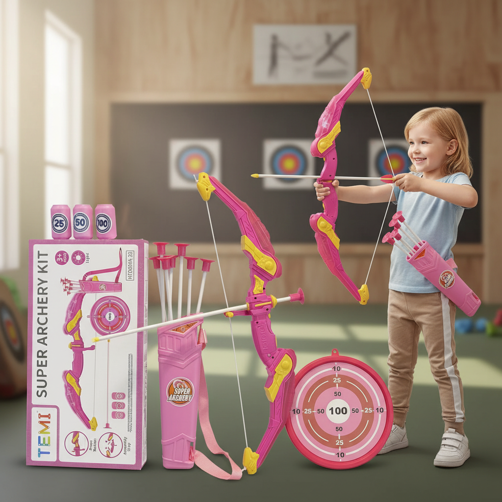 Детский лук и стрела со светодиодной подсветкой, включает в себя 10 стрел на присоске, мишень и колчан