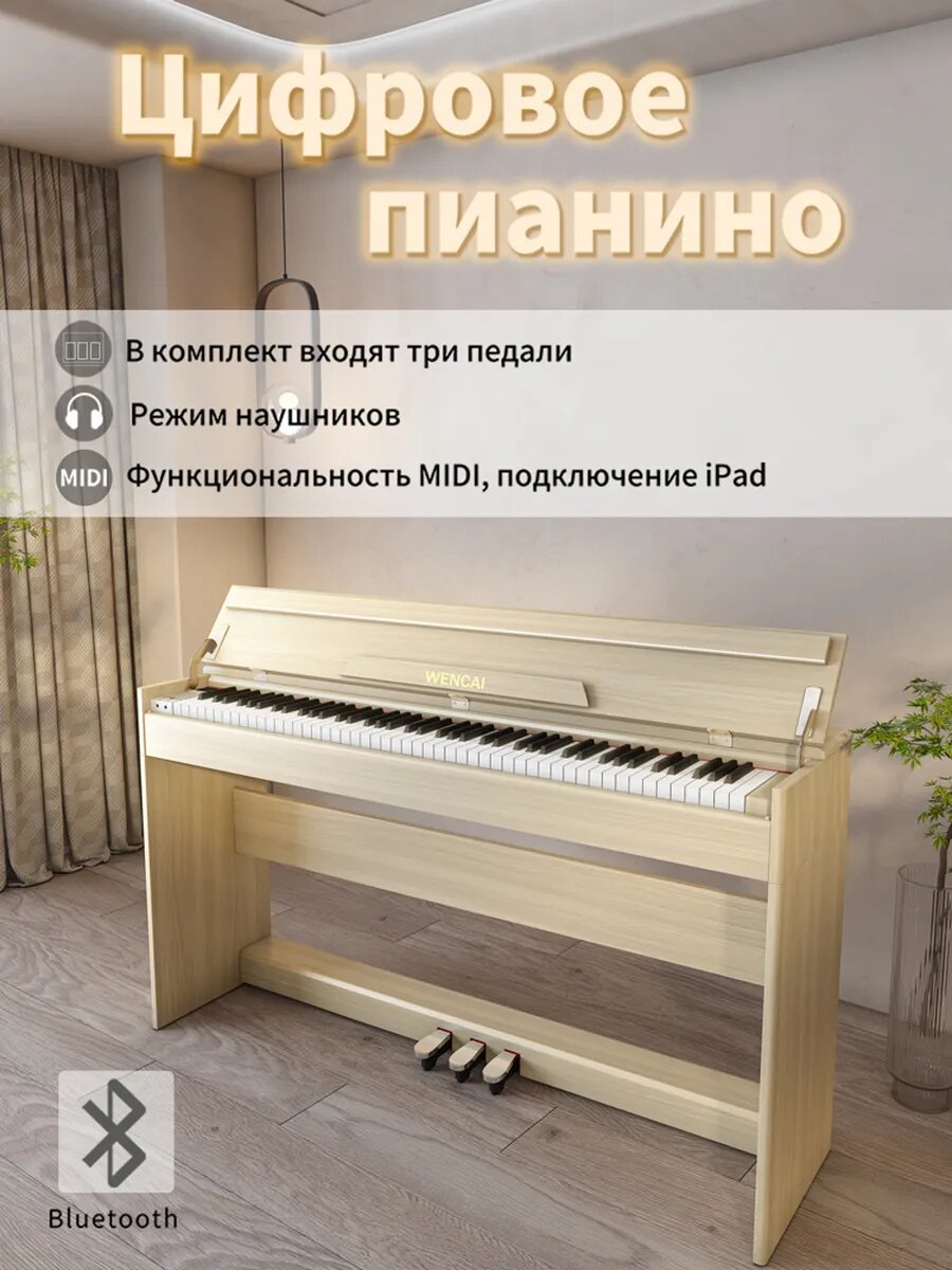 Цифровое пианино WENCAI BL-8818 Полувзвешенная клавиатура (88 клавиш), откидной крышкой и MIDI/USB