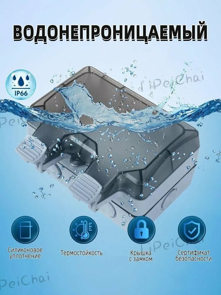 Уличная розетка IP66 с двумя евроразъемами, серый корпус, модель FSCZ02 — фото 1
