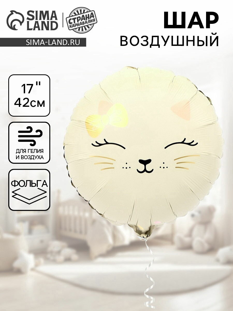 Воздушный шар фольгированный 17"Кошечка", набор 5 шт, надувка шара: воздухом