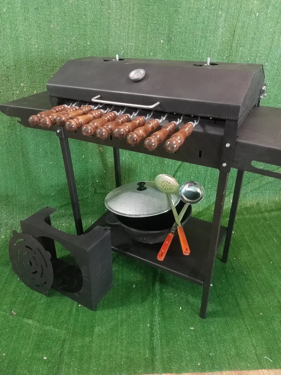 Мангал 3мм с подказанником. Казан + шампуры в комплекте. Барбекю гриль усиленный