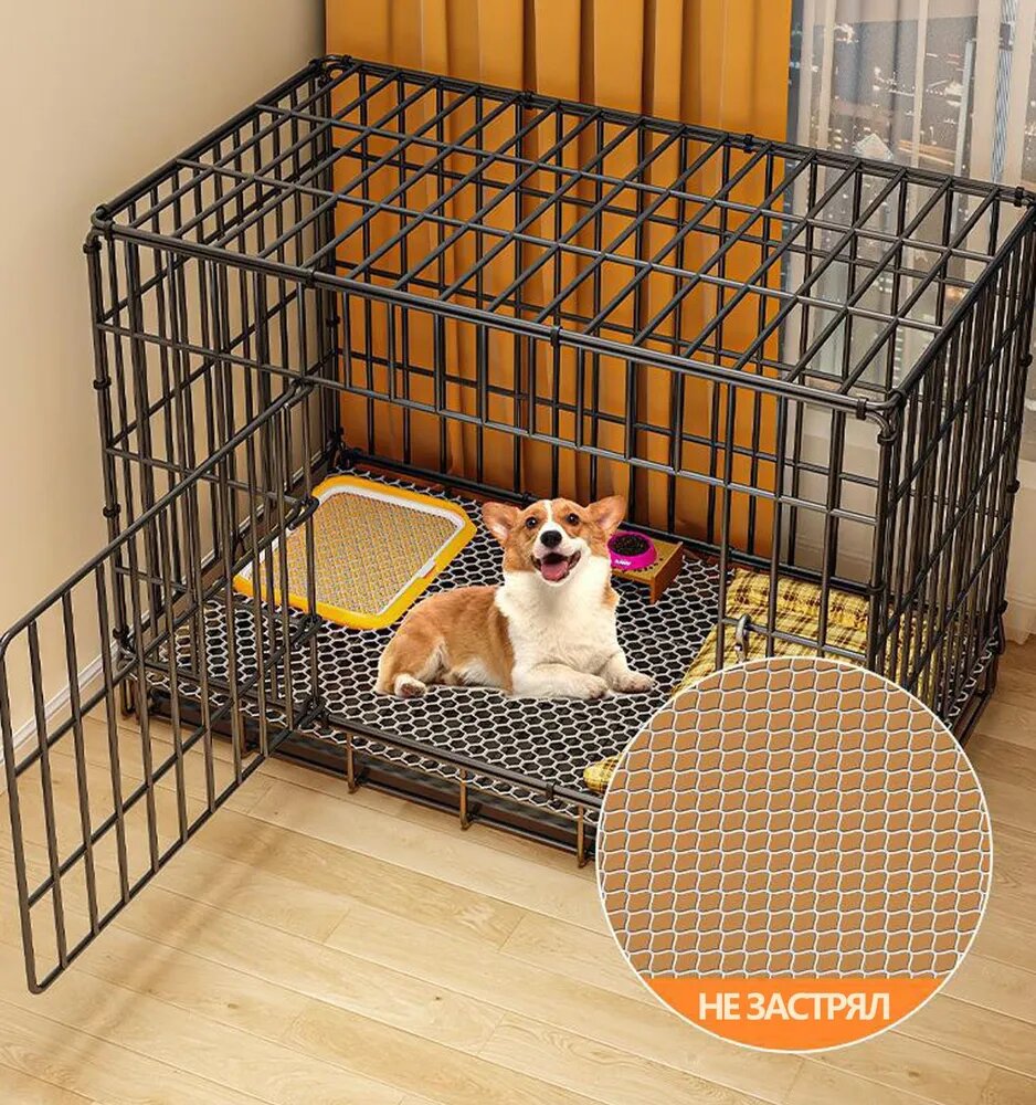 Клетка для животных черного цвета 50*33*38 см для собак металлический поддон — фото 1