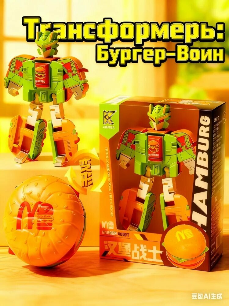 Робот-трансформер Бургер: 2 формы, игрушка для мальчиков 3-6 лет. Подарок на день рождения (Бамблби, Оптимус Прайм)