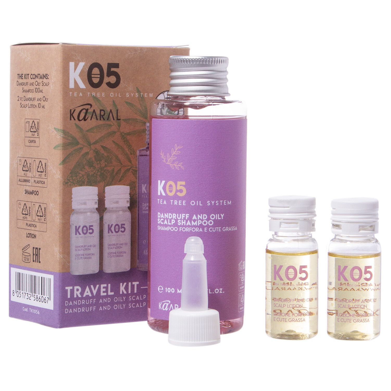 Набор Kaaral TRAVEL KIT DANDRUFF AND OILY SCALP от перхоти для жирной кожи головы (лосьон 2*10мл+шампунь 100мл)