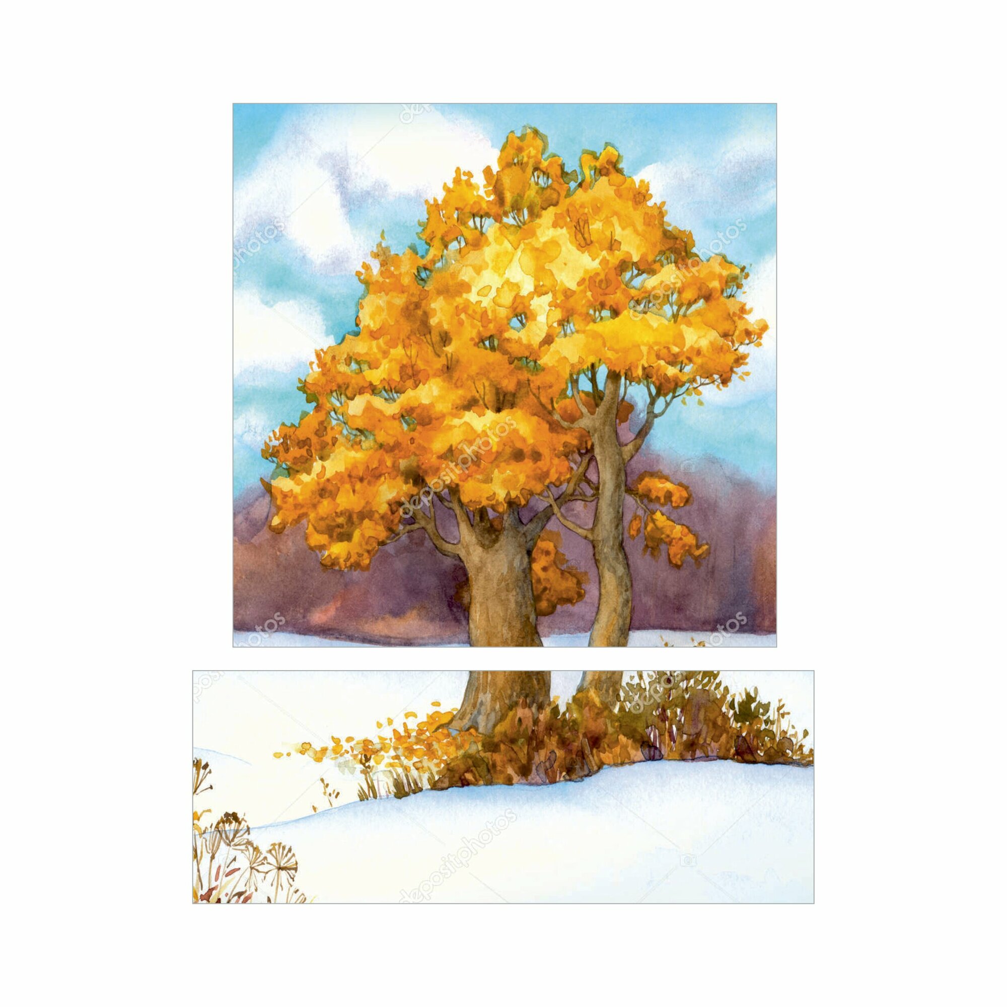 Модульная картина "Осенний дуб" (Размер: 60х79см (60х28,48х48))