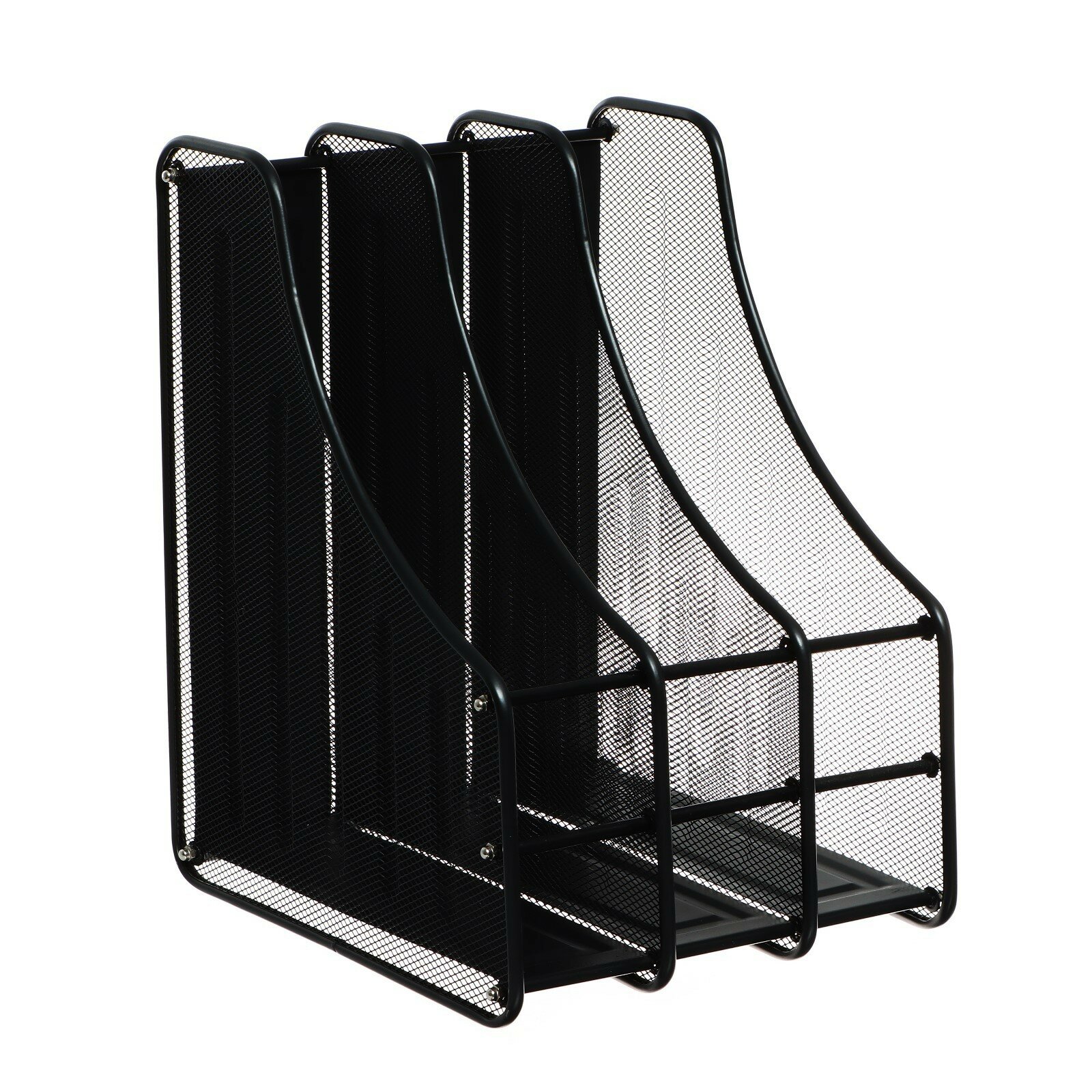 Лоток вертикальный для бумаг, 3 отделения, металлическая сетка, черный, 548725