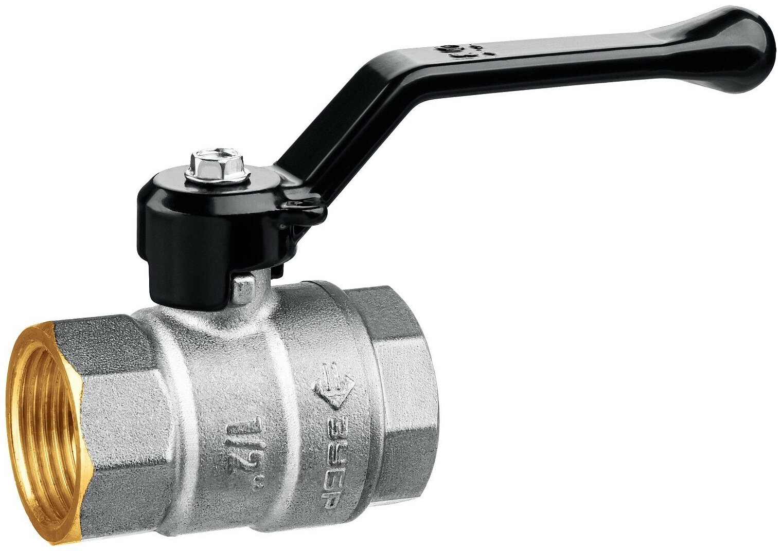 Кран шаровой полнопроходной "мама-мама", ручка, никелированная латунь, 1/2" ЗУБР 51322-1/2