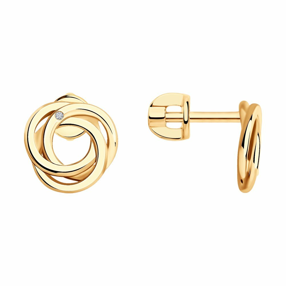 Серьги пусеты, серебро, 925 проба, золочение, бриллиант