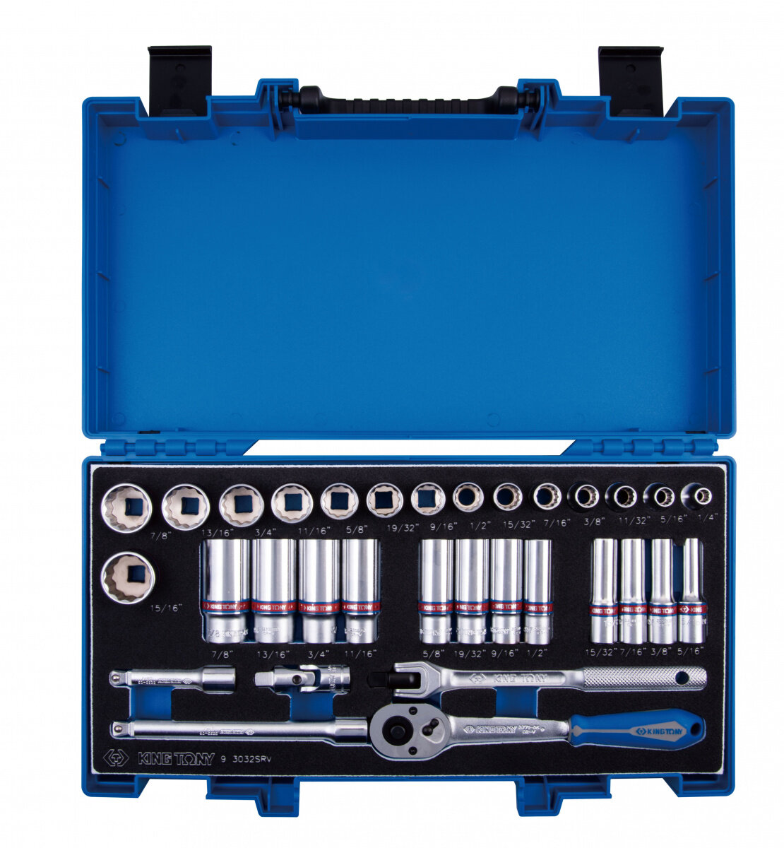 Набор торцевых головок с принадлежностями 3/8", двенадцатигранные, 1/4"-15/16" мм, 32 предмета KING TONY 3032SRV