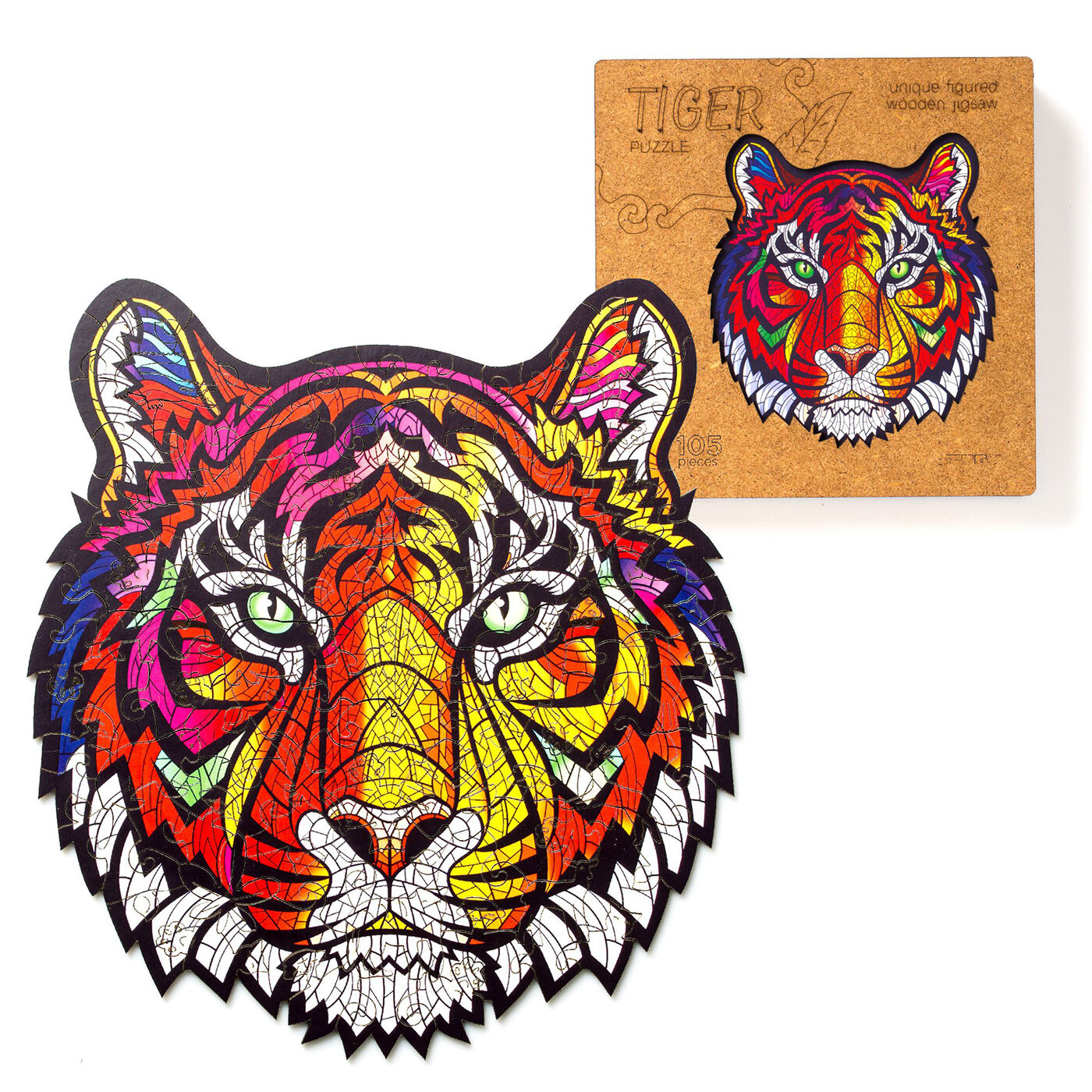Деревянные пазлы для взрослых и детей Zufa Тигр S 105 деталей 21х23 см Подарок ребенку, женщине, мужчине