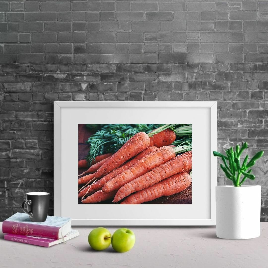 Постер "Морковь на столе" Cool Eshe из коллекции "Интерьеры на любой вкус", плакат на стену А4 (29,7 х 21 см)