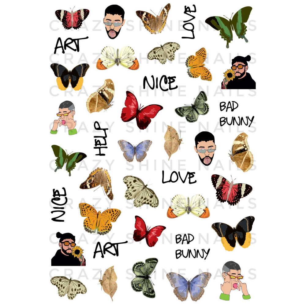 Слайдер-дизайн Crazy Shine Nails mini №1149 Bad bunny