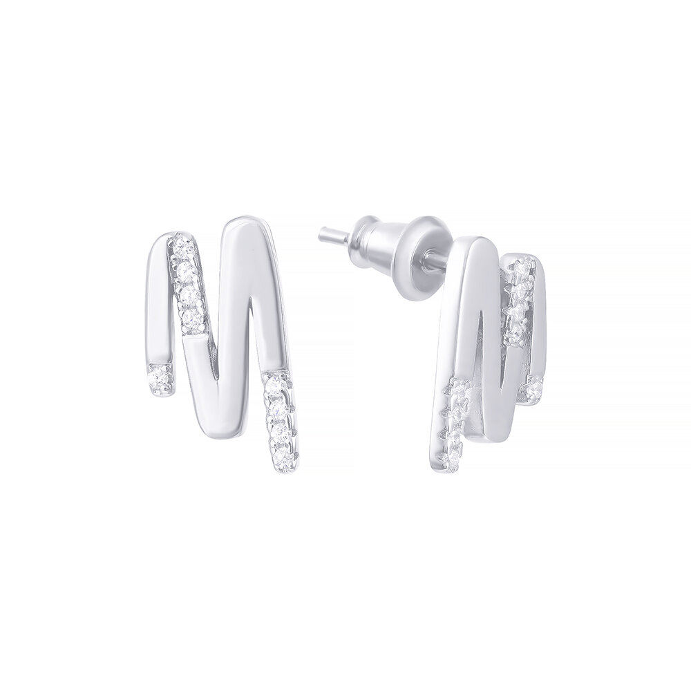 Серьги пусеты, серебро, 925 проба, фианит