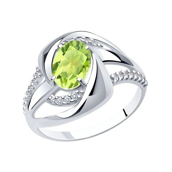 Кольцо, серебро, 925 проба, фианит, хризолит