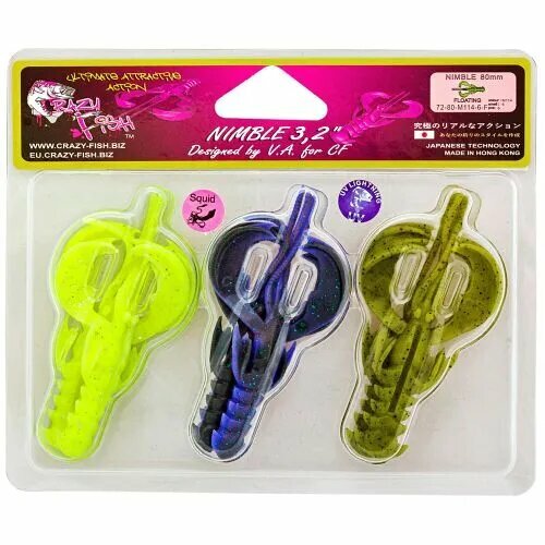 Силиконовая приманка мягкая съедобная Crazy Fish Nimble 3.2" 80 мм 72-80-M114-6-F 6 шт.