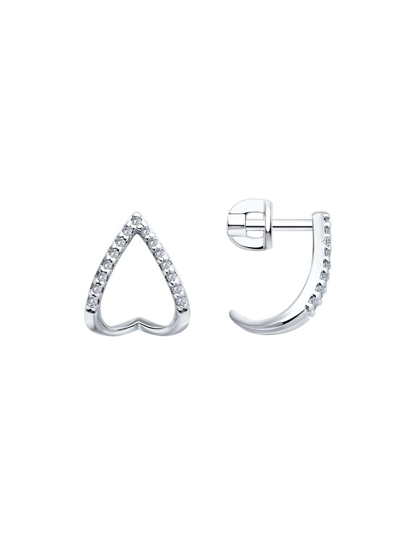 Серьги пусеты, серебро, 925 проба, родирование, фианит