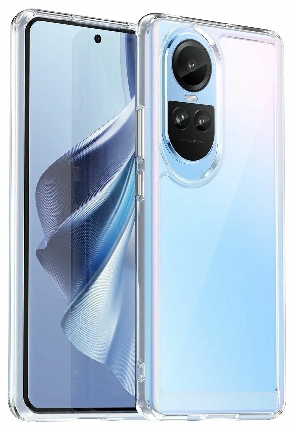 Чехол на OPPO Reno 10 пластиковый с силиконовой окантовкой прозрачный