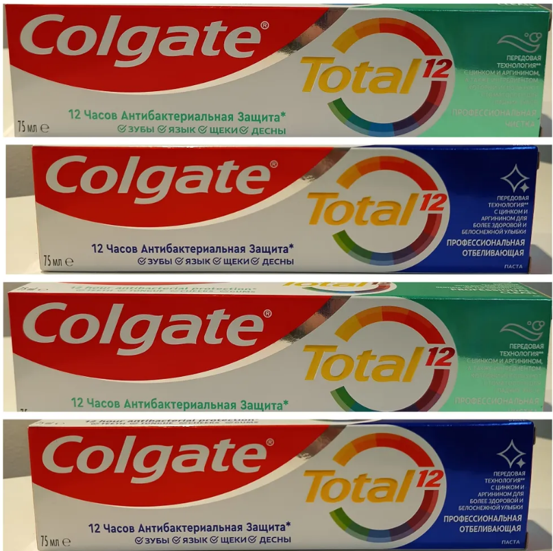 Зубная паста Colgate Total 12 отбеливающая 2шт, чистка гель 2 штуки