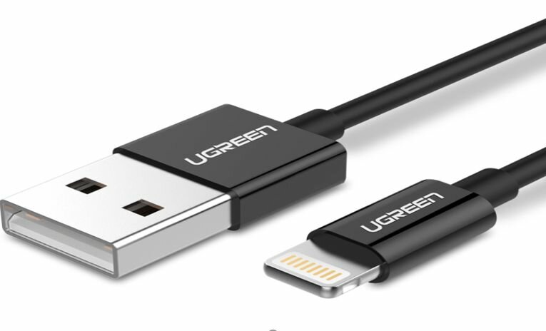Кабель USB-Lightning в ABS-пластике 1,50 м. для Apple (никелированный) черный Ugreen