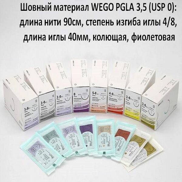 PGLA (0) шовный материал длина 90cм колющая игла (окружность 4/8 длина 40мм) рассасывающийся