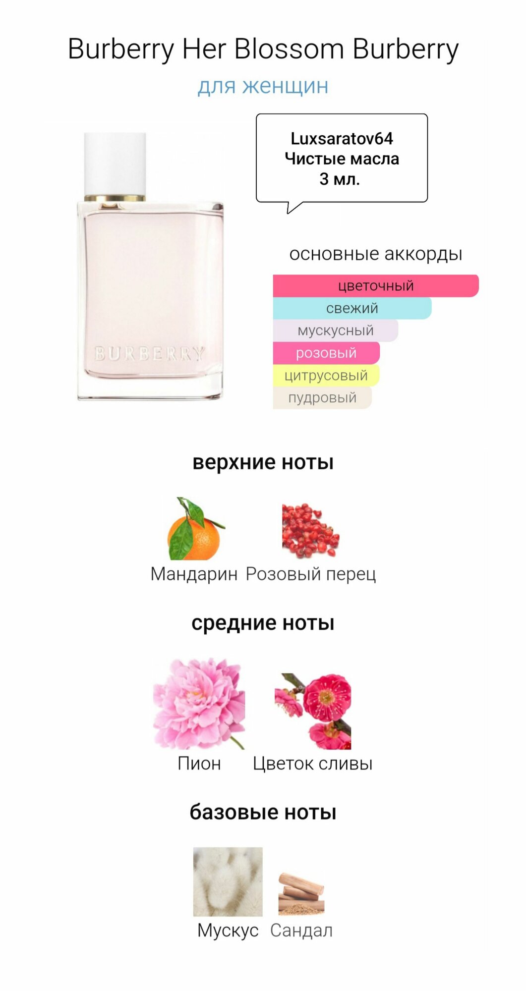 Масляные духи Her Blossom (Швейцария), парфюмерное масло 3 мл