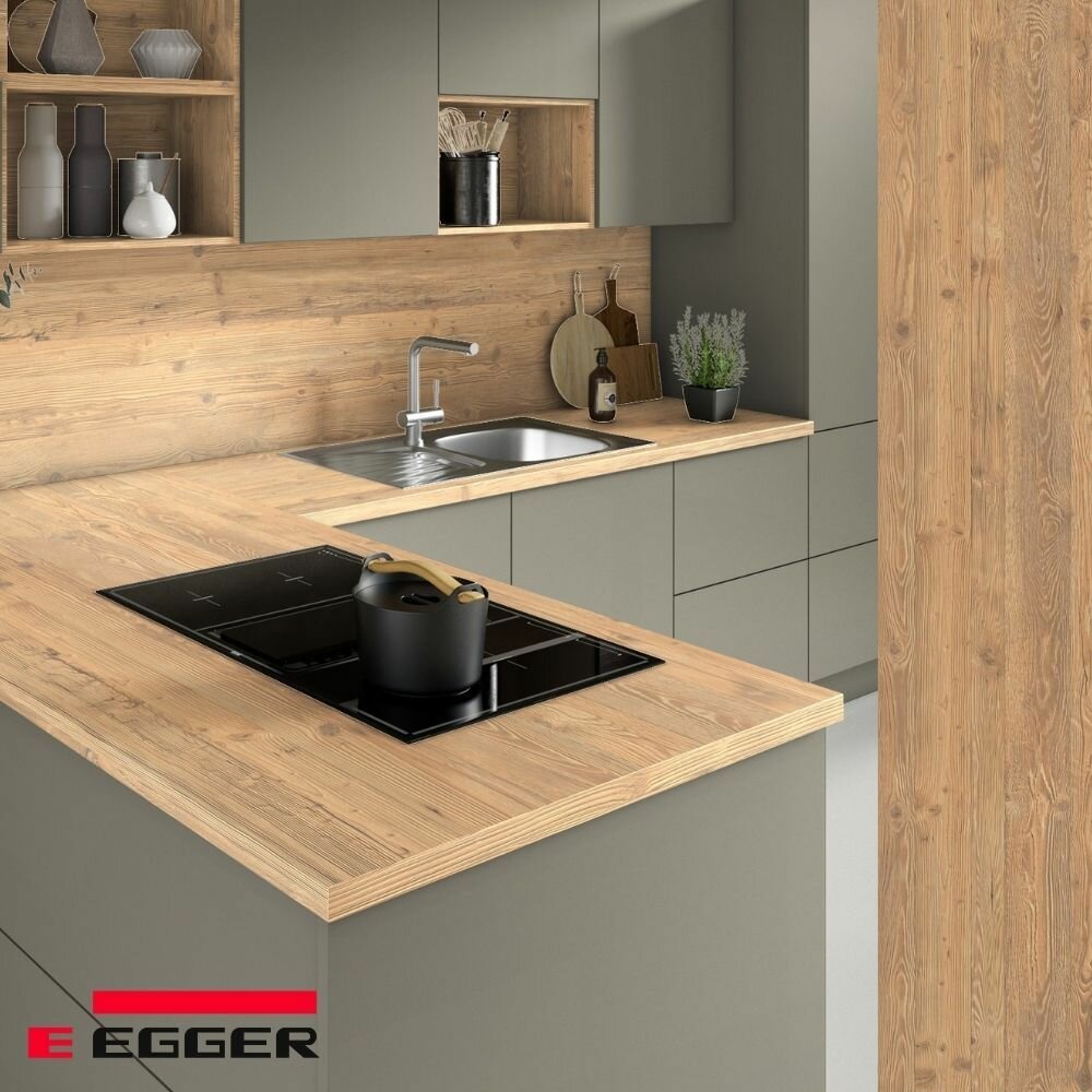 Столешница для кухни Egger 2700х600x38мм с торцевыми планками. Цвет - Пихта Неброди рустикальная