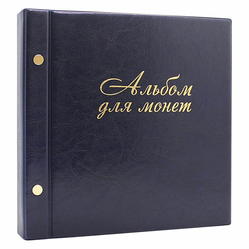 Альбом для монет и купюр на винтах универсальный, 224х224 мм, на 216 монет до D-45 мм, выдвижные карманы, синий, ДПС
