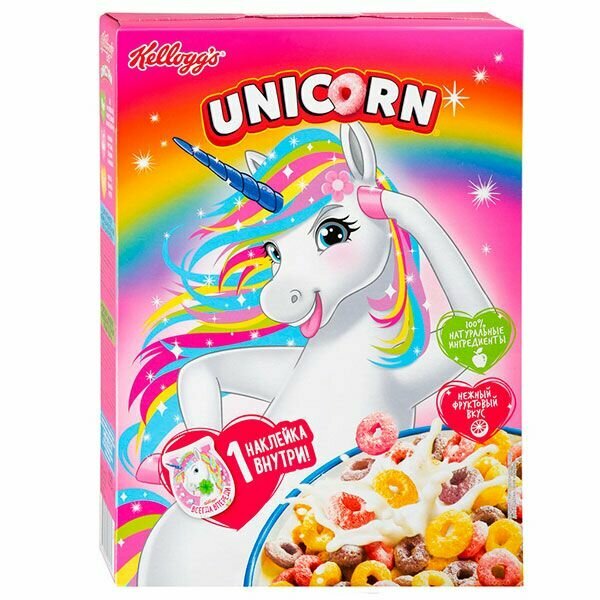 Любятово Готовый завтрак Unicorn Радужные колечки с фруктовым вкусом, 195 г