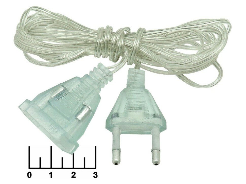 Удлинитель для гирлянды 3м прозрачный (вилка плоская/розетка плоская) IP20