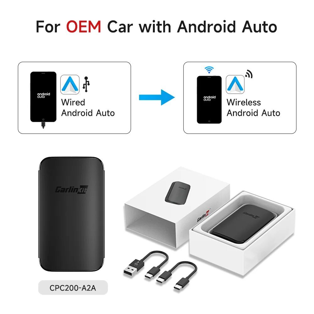 CarlinKit A2A Беспроводной адаптер Android Auto 5G WiFi Plug Play, совместимый с 98% автомобилями и стереосистемами