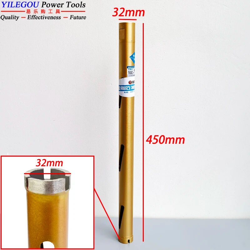 Алмазное сверло для сухого алмазного сердечника диаметром 32 40 51 56 63 мм x 450 мм Алмазное сверло для сухой и влажной стены, сверление отверстий в стальном бетоне. Dry Drill Bit 32mm