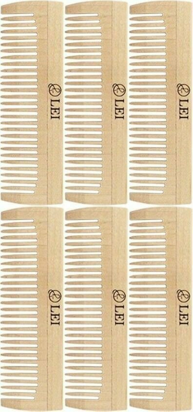 LEI Гребень деревянный Без ручки, 27 зубьев, 6 шт/