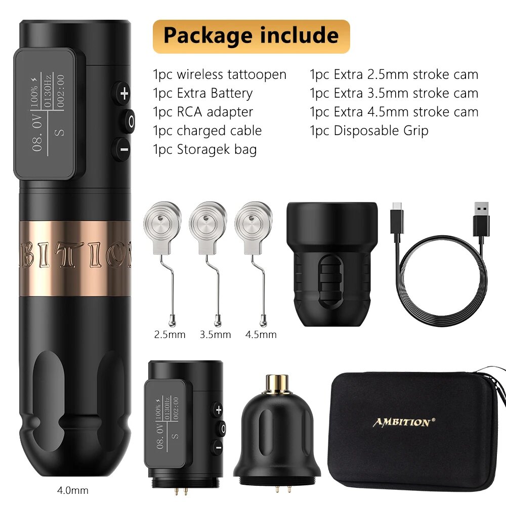 Беспроводная тату-машинка Ambition Vibe, ход 2.5-4.5 мм, 1800 мАч 4.5mm Gold 2