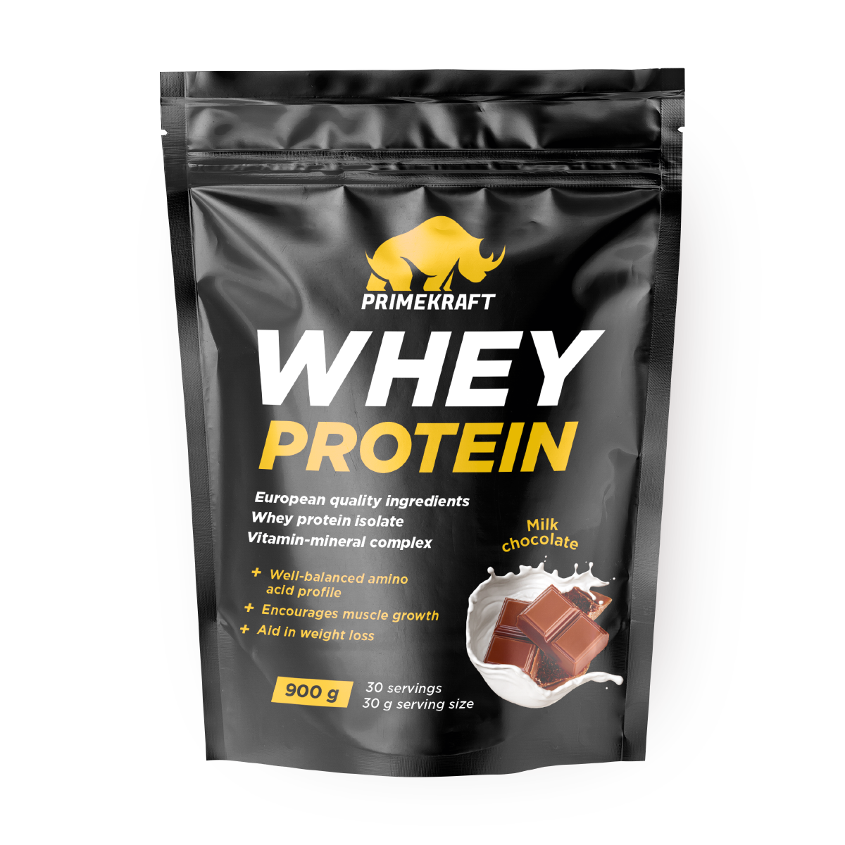 Протеин PrimeKraft Whey, молочный шоколад, сывороточный, 900 г
