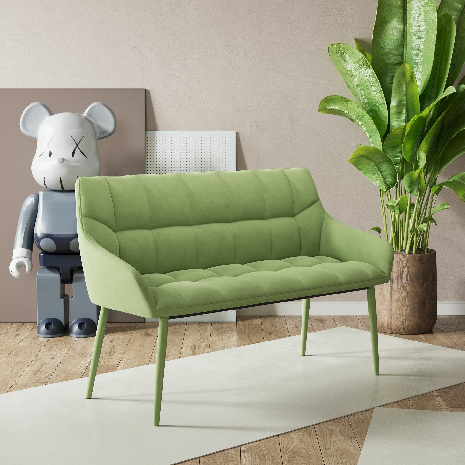 Прямой диван банкетка Boss на кухню, в прихожую, в офис, цвет травяной