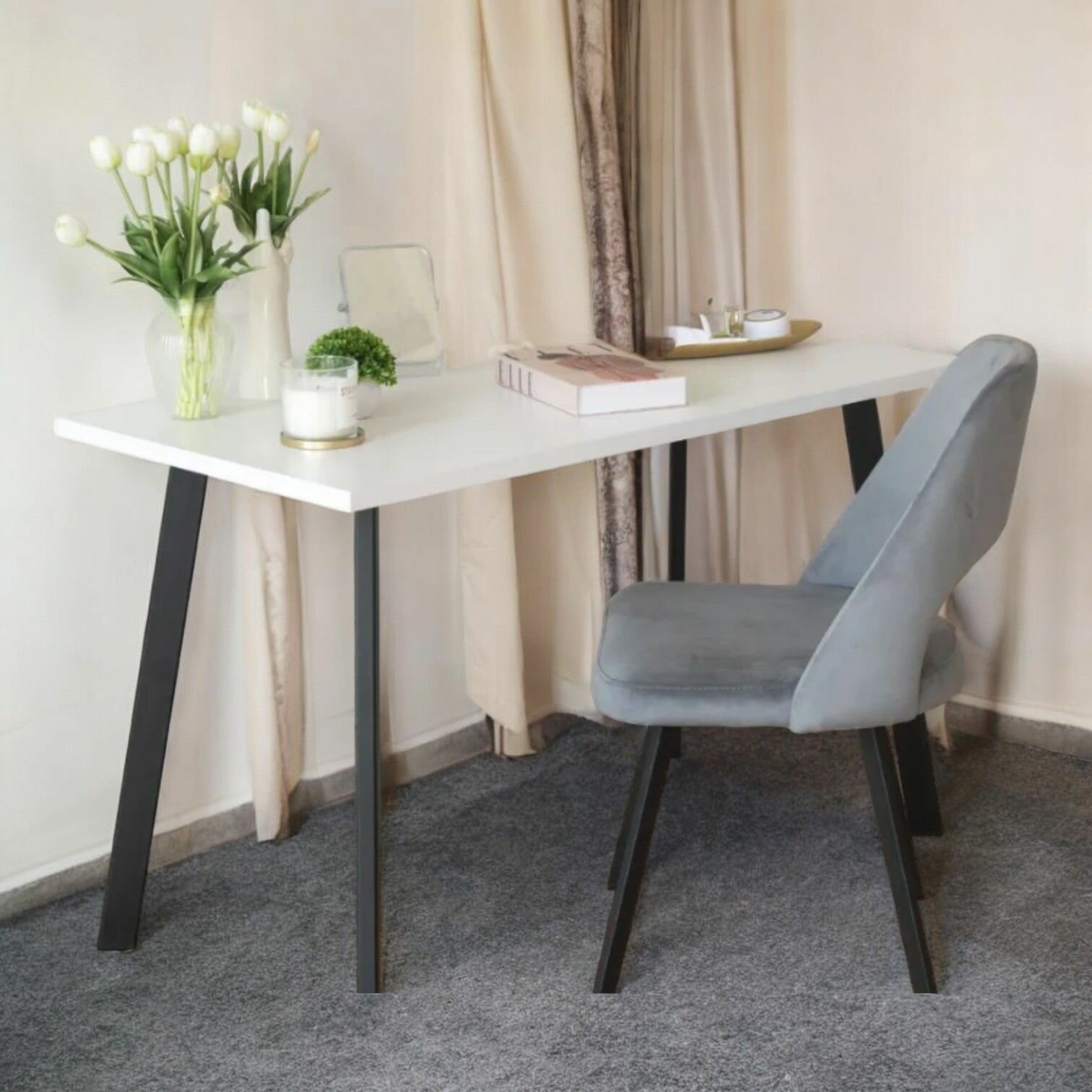 Письменный стол Компьютерный Белый 90*70 см. Ножки ник черные