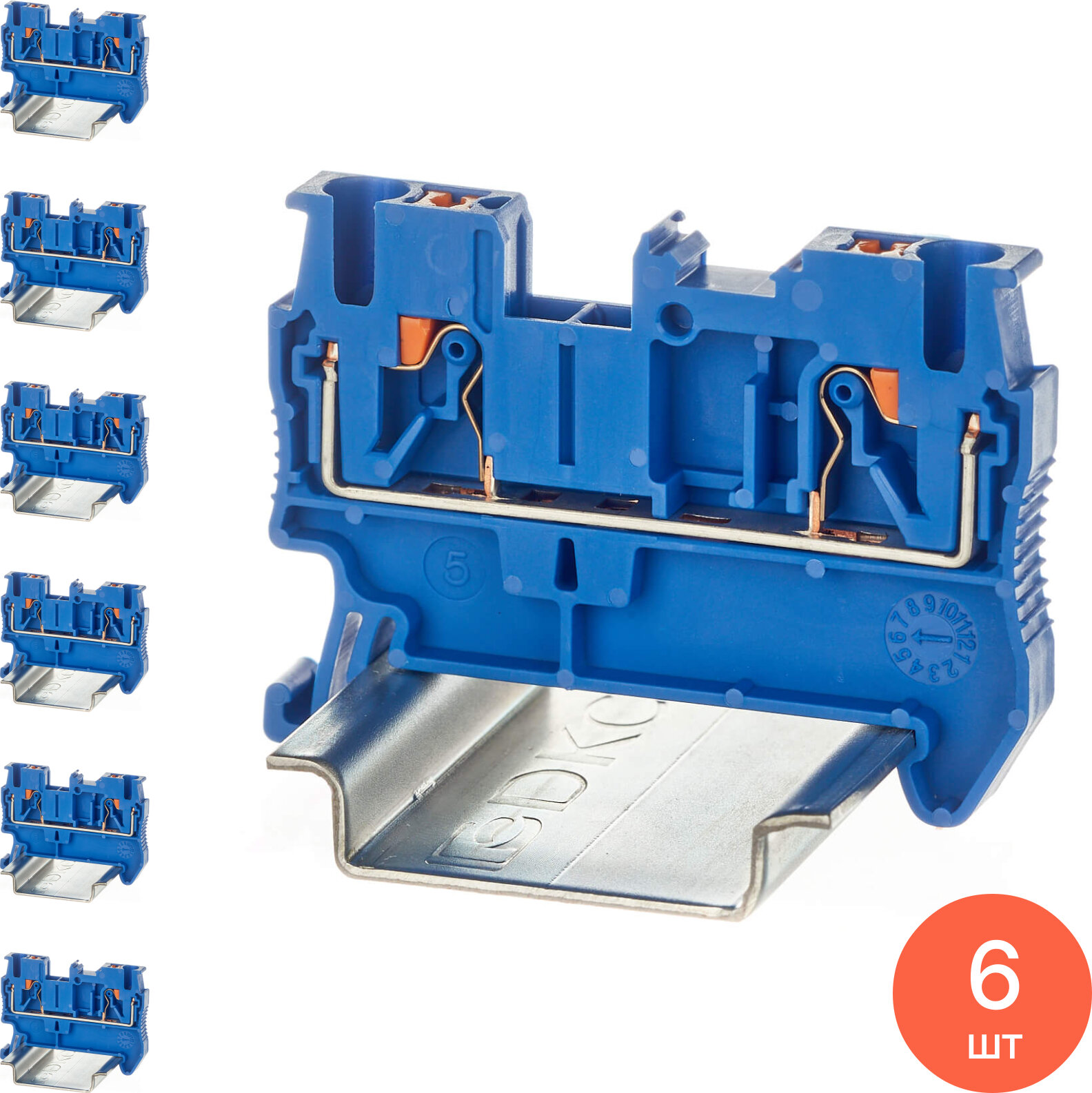 Клемма для проводов DKC / ДКС проходная 2 точки подключения, зажим push-in, синяя, 2.5мм2, 1шт. / зажим (комплект из 6 шт)