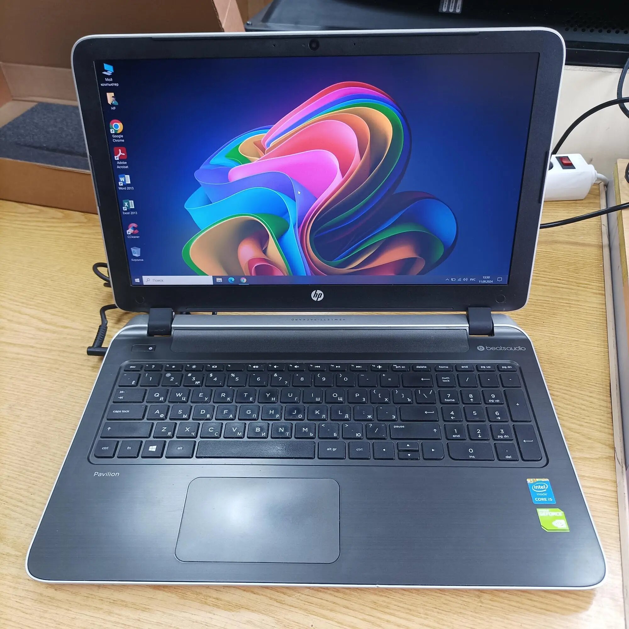 Ноутбук 15.6" HP Pavilion 15-P159NR, Intel Core i5-4210U 1.7GHz, 4 ядра, DDR3L 8Gb, Nvidia GeForce 840M 2Gb, 1920 x 1080, SSD 240Gb, DVD-RW, HDMI, SD, BT, WiFi, LAN, Windows 10, серебристый, K3H21EA