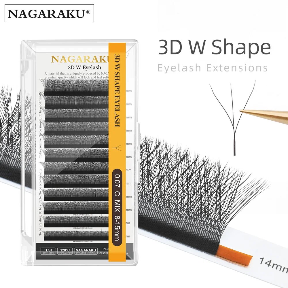 NAGARAKU Ресницы накладные 3D D-изгиб, Mix 8-14mm, 0.07mm