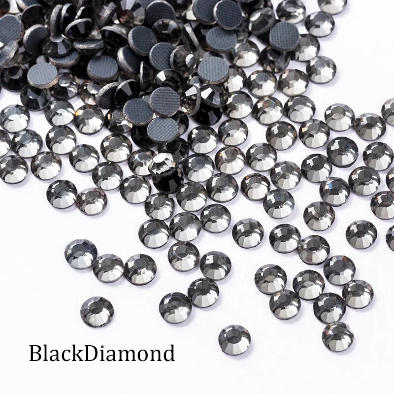 Стразы hotfix стекло черные SS4-SS30 для ткани SS10 1440Pcs