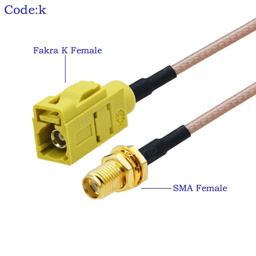 BEVOTOP Fakra-SMA RG316 кабель 10см 0.15M, Fakra K F to SMA F
