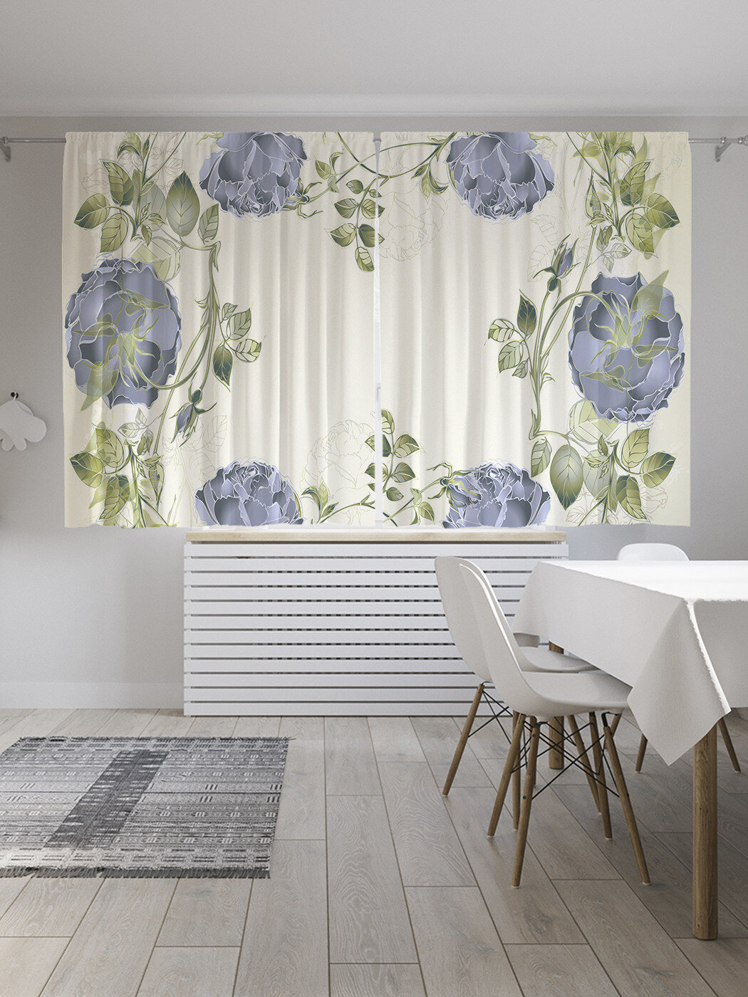 Фотошторы короткие "Венок из васильков", 2 полотна шириной по 145 см, высота 180 см, JoyArty