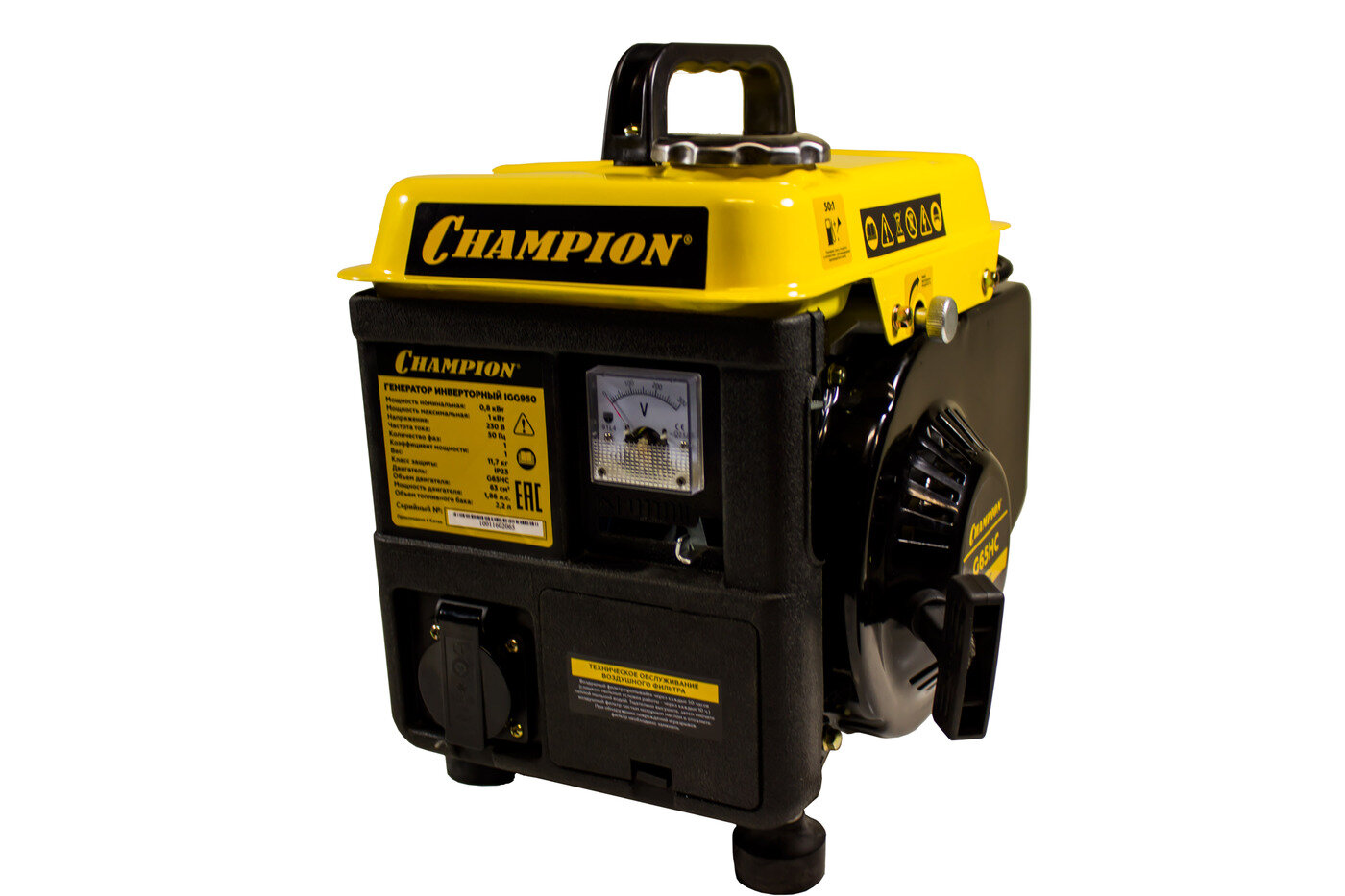 Генератор CHAMPION IGG950, инверторный, максимальная мощность 900 Вт, ручной запуск