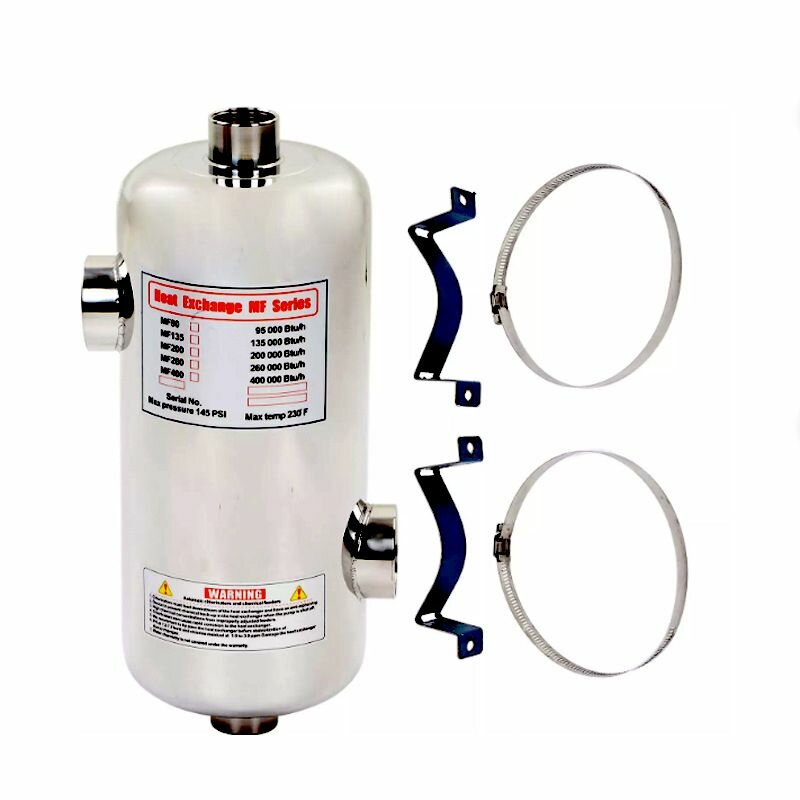 Кожухотрубчатый теплообменник для бассейна MF80 из нержавеющей стали 304 эффективный и долговечный нагреватель воды с высокой теплопередачей