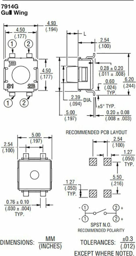 Кнопка тактовая BOURNS 7914G-1-000E Кнопка тактовая 7914G 1шт